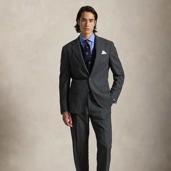 Ralph Lauren Polo Tailored Fit Rope-stripe Wool Suit - Medium Grey/cream