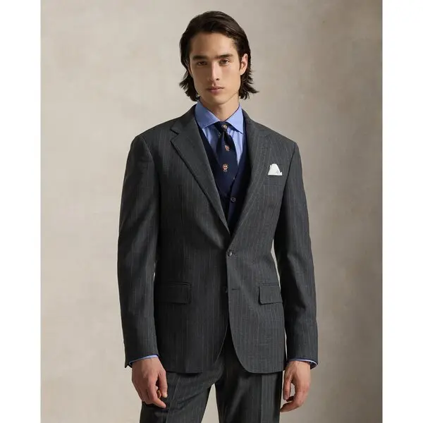Ralph Lauren Polo Tailored Fit Rope-stripe Wool Suit - Medium Grey/cream