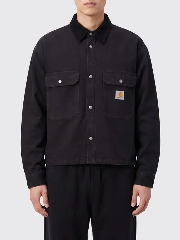 Carhartt Work In Progress Oversized Cotton Blend Jacket With Corduroy Collar - Black