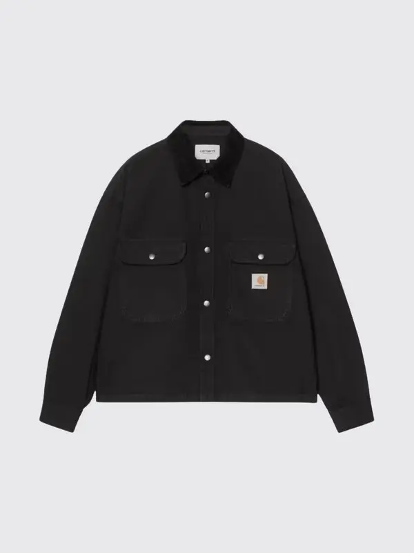 Carhartt Work In Progress Oversized Cotton Blend Jacket With Corduroy Collar - Black