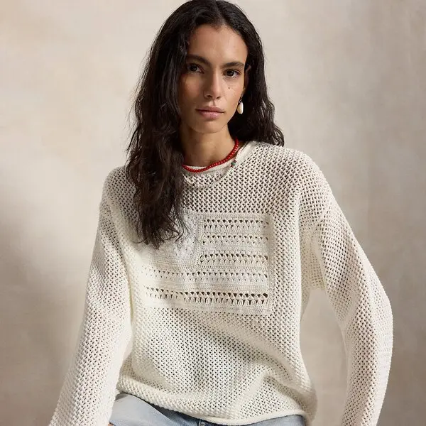 Ralph Lauren Tonal Flag Pointelle Sweater