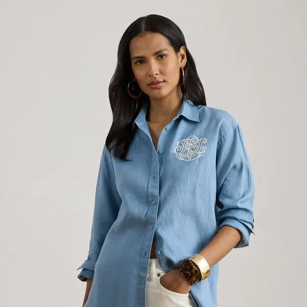 Ralph Lauren Relaxed Fit Eyelet-logo Linen Shirt - Blue Note