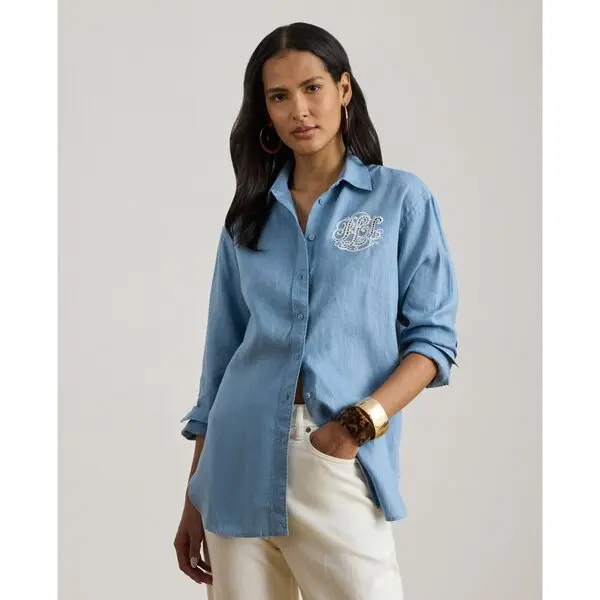 Ralph Lauren Relaxed Fit Eyelet-logo Linen Shirt - Blue Note