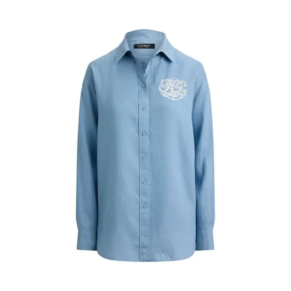 Ralph Lauren Relaxed Fit Eyelet-logo Linen Shirt - Blue Note