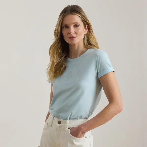 Ralph Lauren Embroidered-crest Cotton Jersey Tee - Light Blue Note
