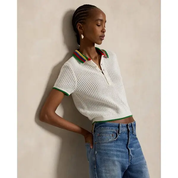Ralph Lauren Striped-collar Pointelle Polo Shirt
