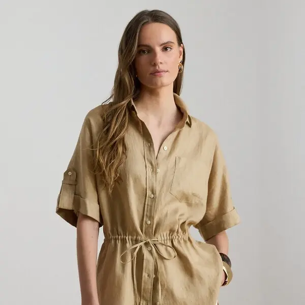 Ralph Lauren Linen Roll-tab Sleeve Tunic - Birch Tan