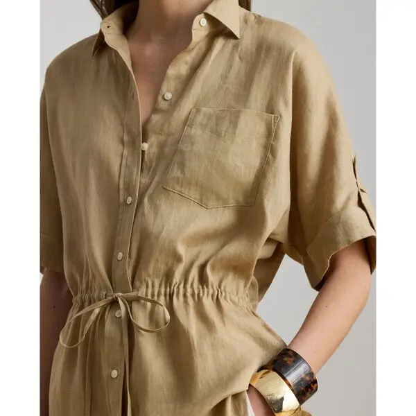Ralph Lauren Linen Roll-tab Sleeve Tunic - Birch Tan