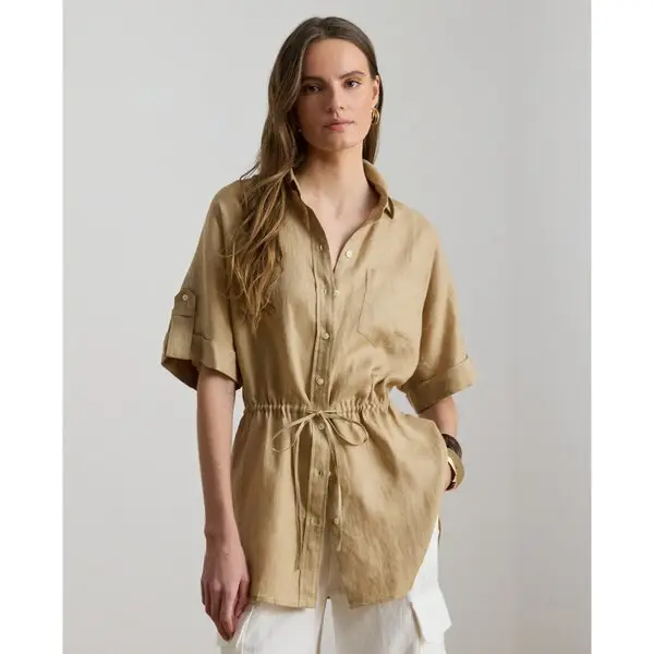 Ralph Lauren Linen Roll-tab Sleeve Tunic - Birch Tan