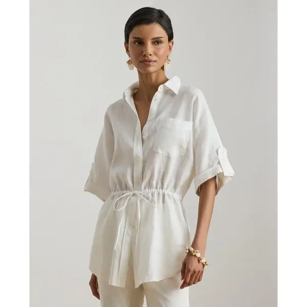 Ralph Lauren Linen Roll-tab Sleeve Tunic - White