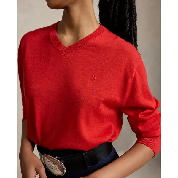 Ralph Lauren V-neck Wool Sweater - Flanders Red Heather