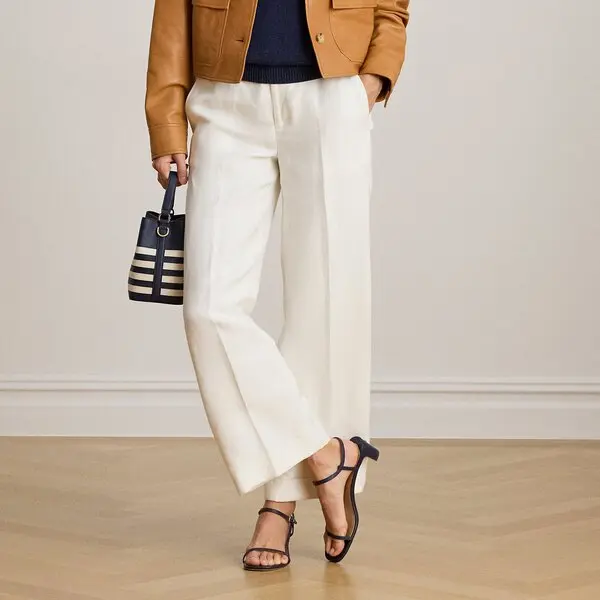Ralph Lauren Linen-blend Twill Wide-leg Cropped Pant - White