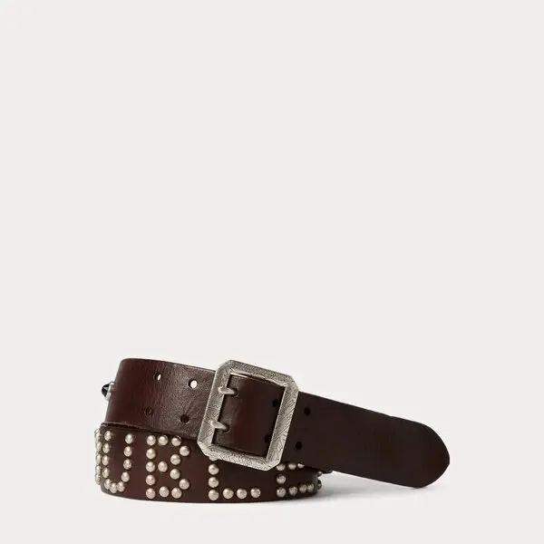 Ralph Lauren Studded Logo Leather Belt - Dark Brown