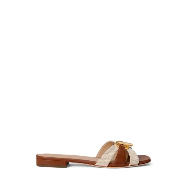 Ralph Lauren Blaike Cross-dyed Canvas Slide Sandal - Natural/buff/lauren Tan