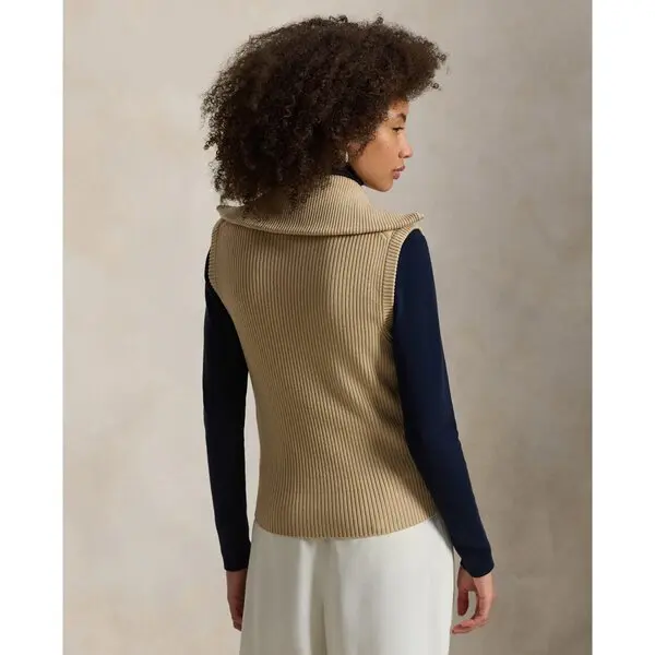 Ralph Lauren Quilted-panel Wool Zip Vest - Dune Tan