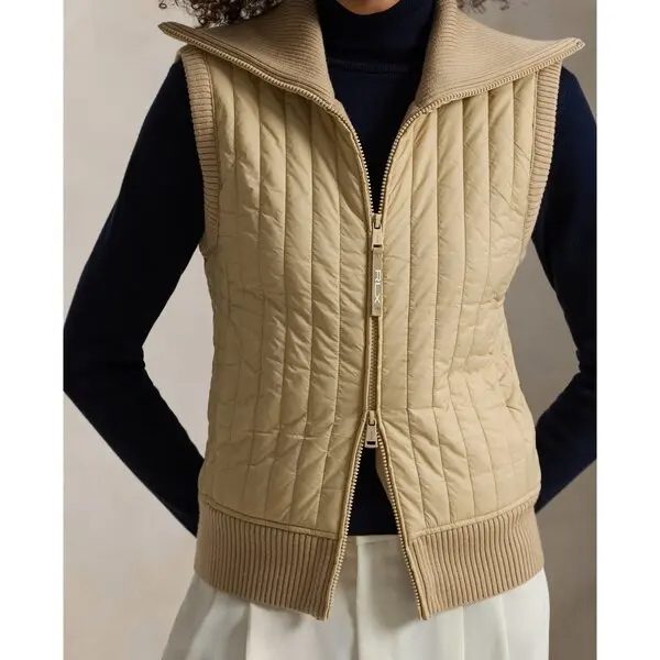 Ralph Lauren Quilted-panel Wool Zip Vest - Dune Tan