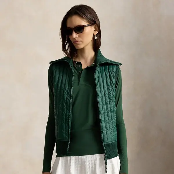 Ralph Lauren Quilted-panel Wool Zip Vest - Northwest Pine