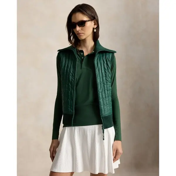 Ralph Lauren Quilted-panel Wool Zip Vest - Northwest Pine
