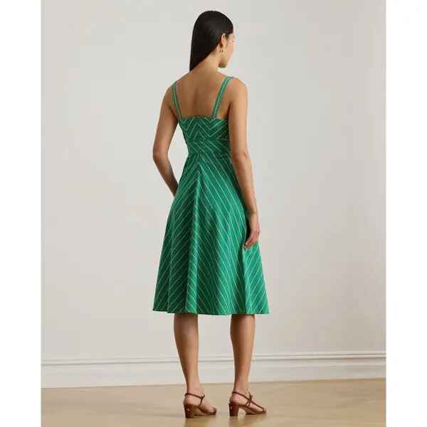 ralph lauren striped fit and flare dress Ralph Lauren Striped Cotton Fit-And-Flare Dress - Green/White