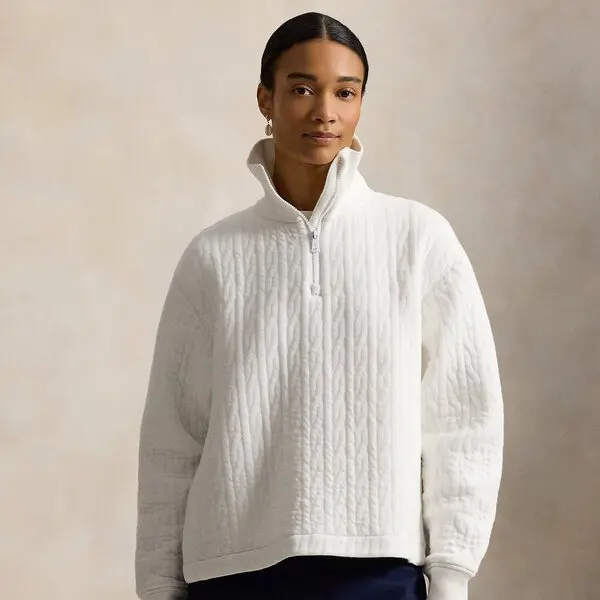 Ralph Lauren Cable-quilted Quarter-zip Pullover - Ceramic White