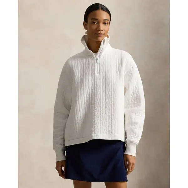 Ralph Lauren Cable-quilted Quarter-zip Pullover - Ceramic White