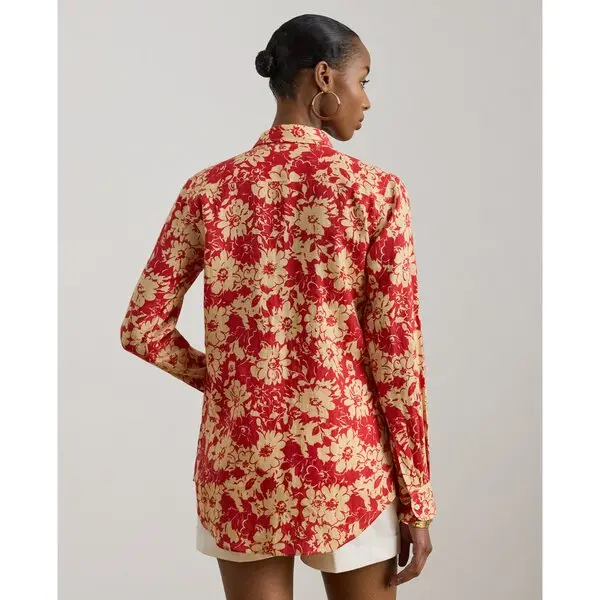 Ralph Lauren Relaxed Fit Floral Linen Shirt - Red/tan