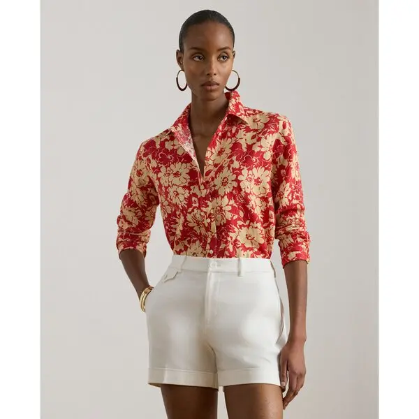 Ralph Lauren Relaxed Fit Floral Linen Shirt - Red/tan