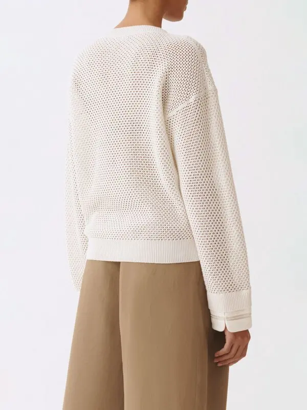 Fabiana Filippi Perforated Cotton Blend V-neck Sweater - Butter
