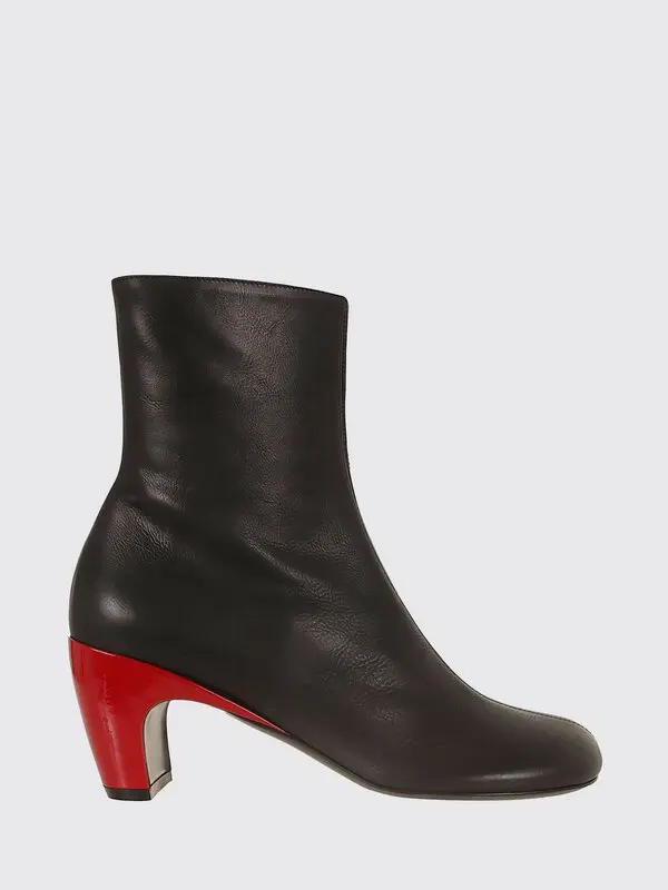 Dries Van Noten Leather Ankle Boots With Red Block Heel