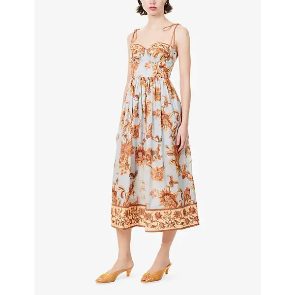 Zimmermann Aster Corseted Printed Cotton Midi Dress