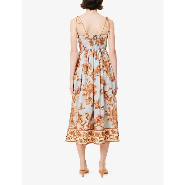Zimmermann Aster Corseted Printed Cotton Midi Dress