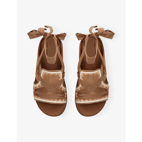 UGG Goldenstar Hi Artistitch Suede Sandals - Tan Comb