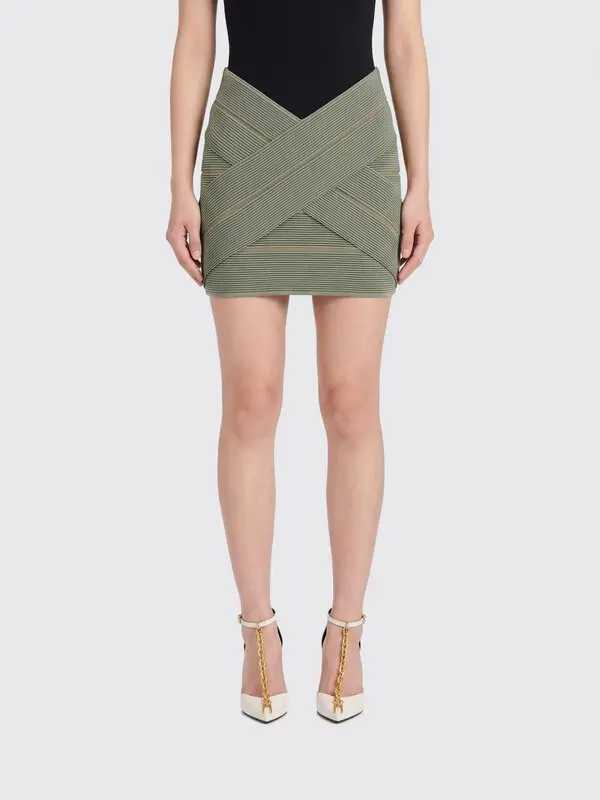 Balmain Striped Jersey Mini Skirt - Green
