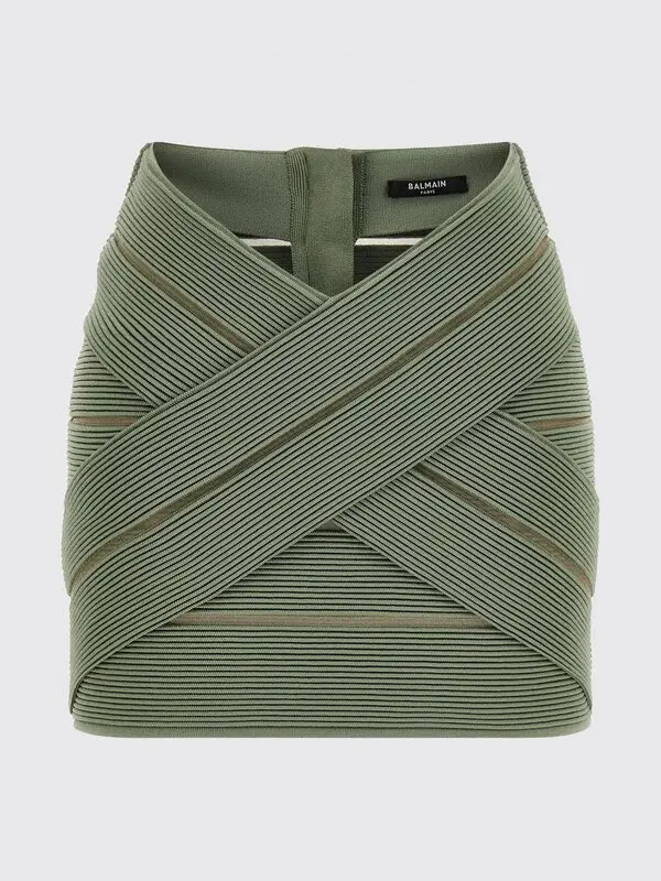Balmain Striped Jersey Mini Skirt - Green