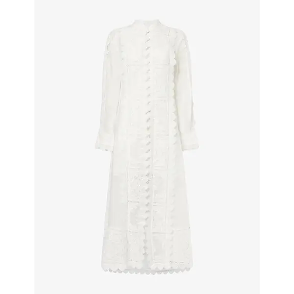 Zimmermann Aster Embroidered Ramie Midi Dress - Ivory