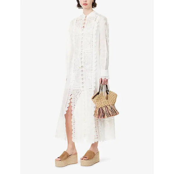Zimmermann Aster Embroidered Ramie Midi Dress - Ivory