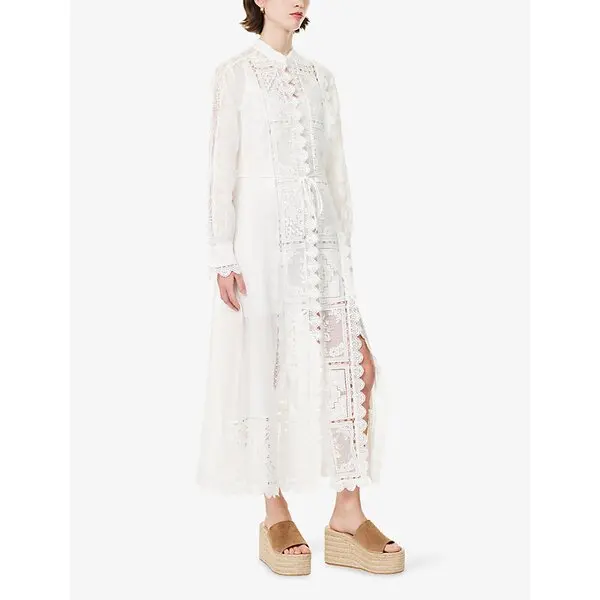 Zimmermann Aster Embroidered Ramie Midi Dress - Ivory