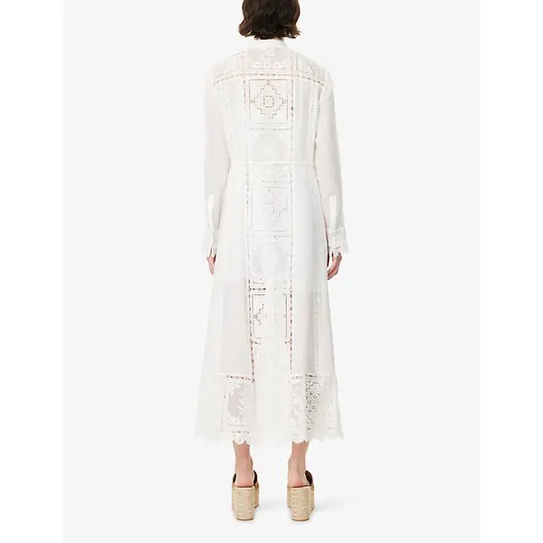 Zimmermann Aster Embroidered Ramie Midi Dress - Ivory