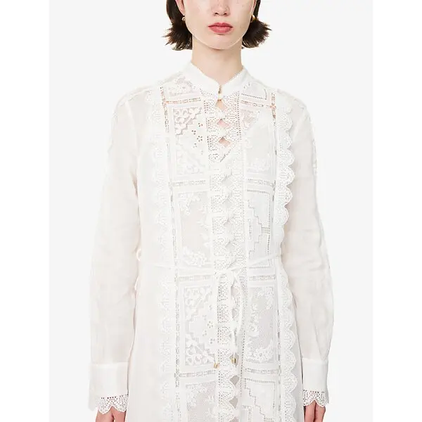 Zimmermann Aster Embroidered Ramie Midi Dress - Ivory