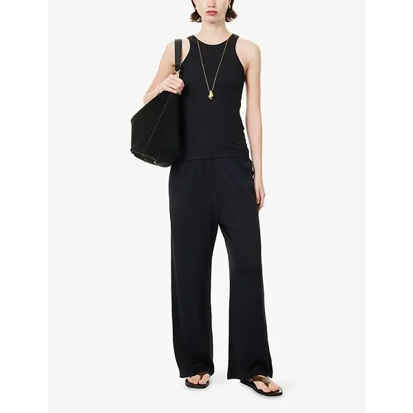 TOTEME Elasticated Straight-leg Cotton And Silk Trousers - Black