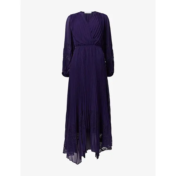 LEEM Lace-detail Pleated Woven Maxi Dress - Purple