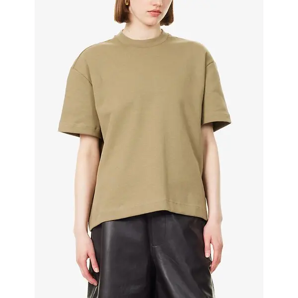 THE FRANKIE SHOP Boxy-fit Cotton-blend T-shirt - Pale Olive