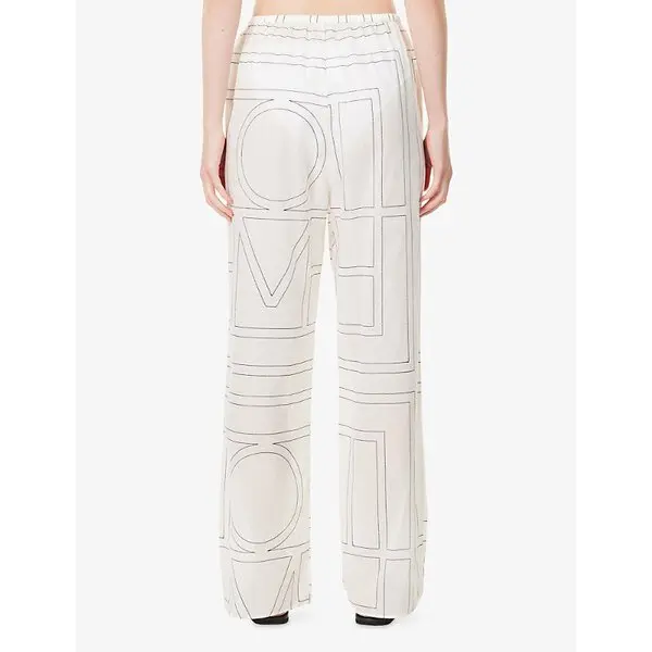 TOTEME Monogram-print Wide-leg Cotton-blend Pajama Bottoms - White Black