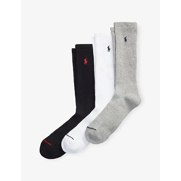 Polo Ralph Lauren Pack Of Three Cotton-blend Socks - Black / White / Grey
