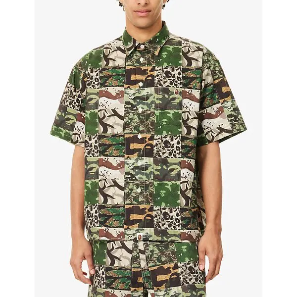A BATHING APE Patchwork-print Short-sleeve Cotton Shirt