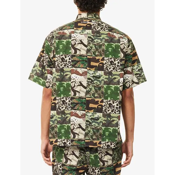 A BATHING APE Patchwork-print Short-sleeve Cotton Shirt