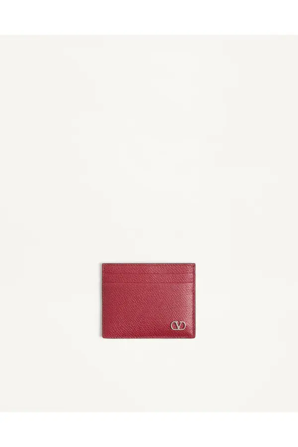 Valentino Garavani Vlogo Signature Cardholder In Grainy Calfskin - Red