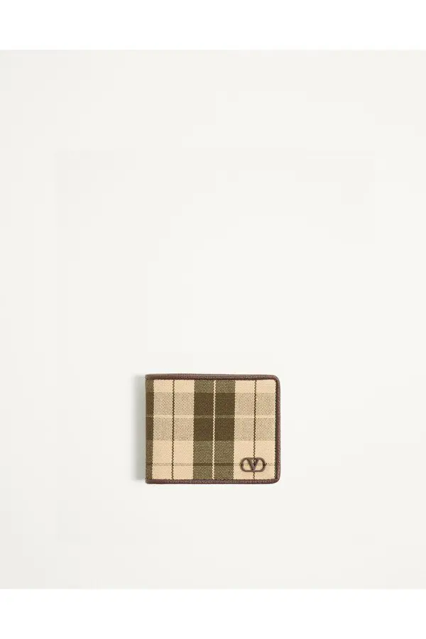 Valentino Garavani Vlogo Signature Wallet In Checked Fabric - Green