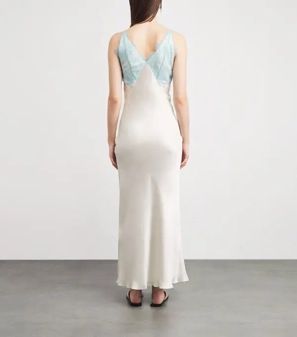 Sandro Satin Lace-trim Maxi Dress