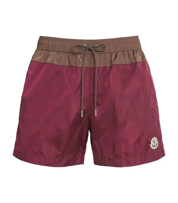 Moncler Contrast Panel Logo Swim Shorts - Burgundy